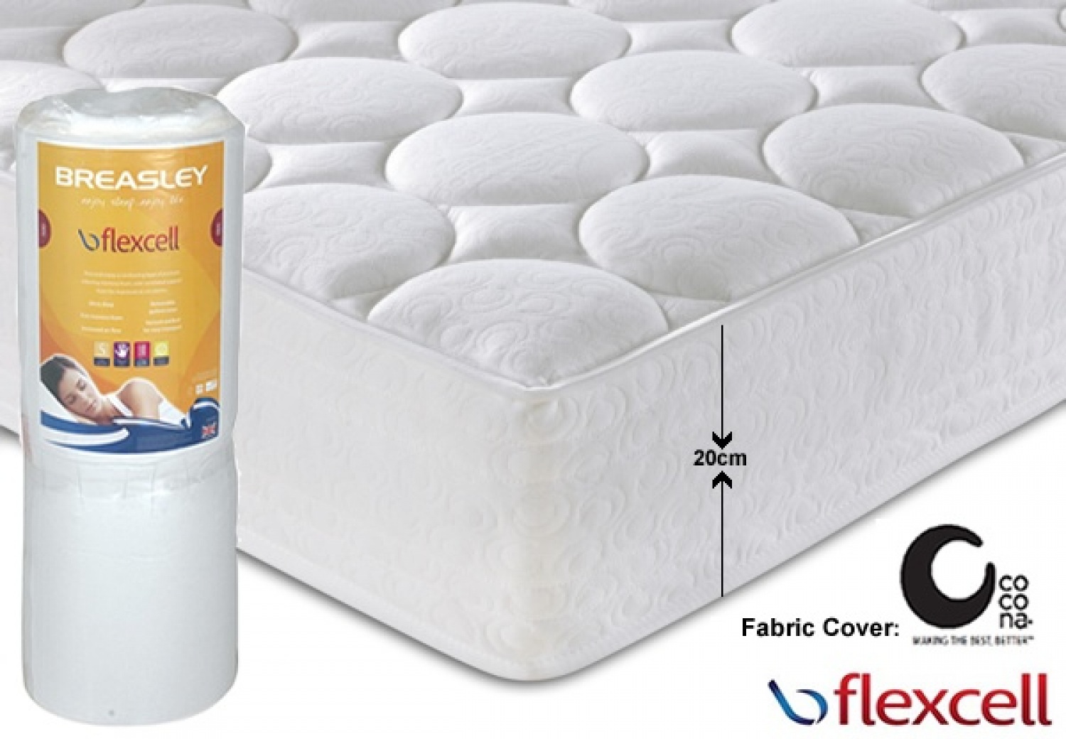 Breasley Flexcell 700 Memory Foam Cocona Cover Mattress only. Headboar