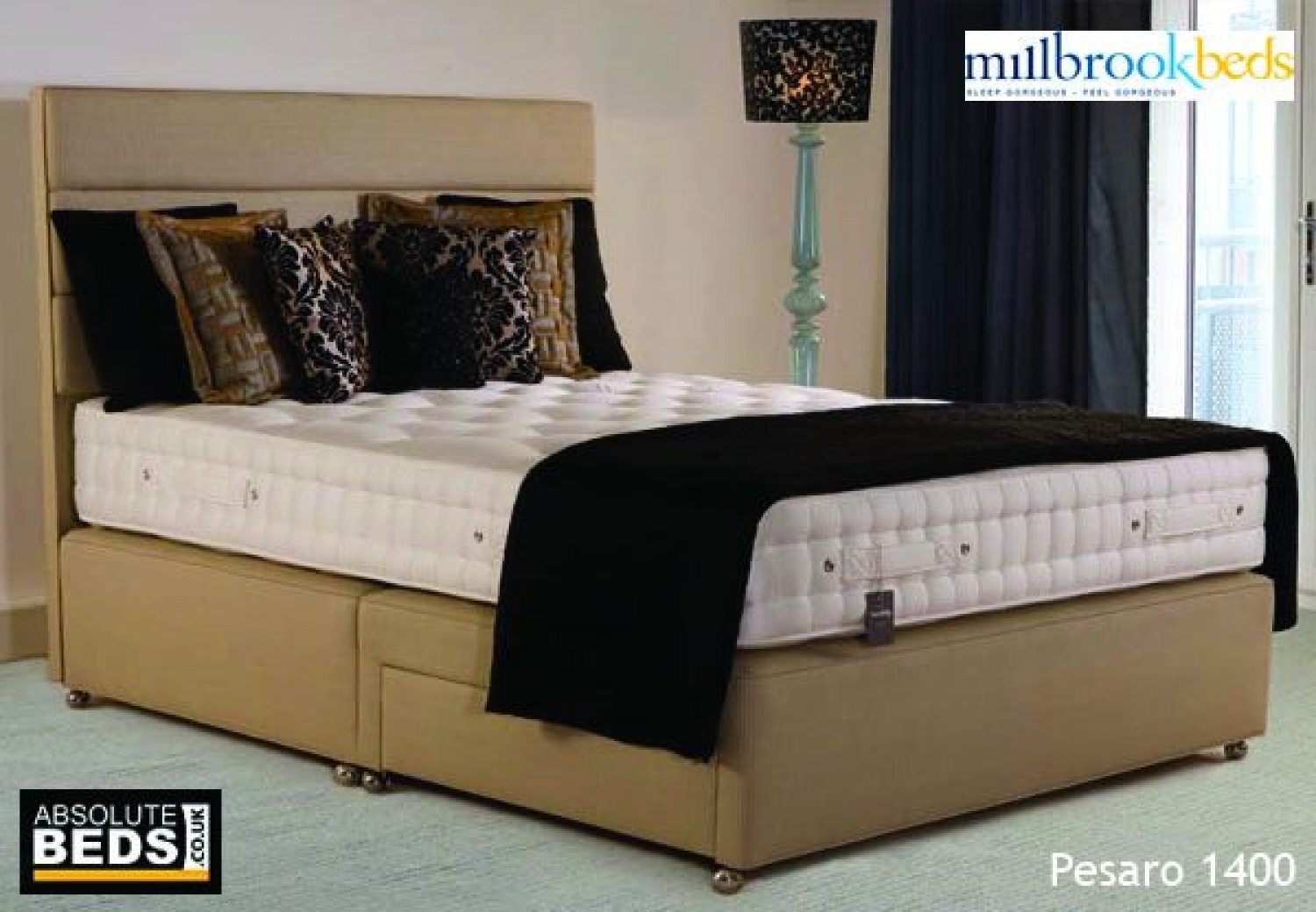 Millbrook Silhouette Pesaro 1400 Pocket Spring Divan Bed Set only. Hea